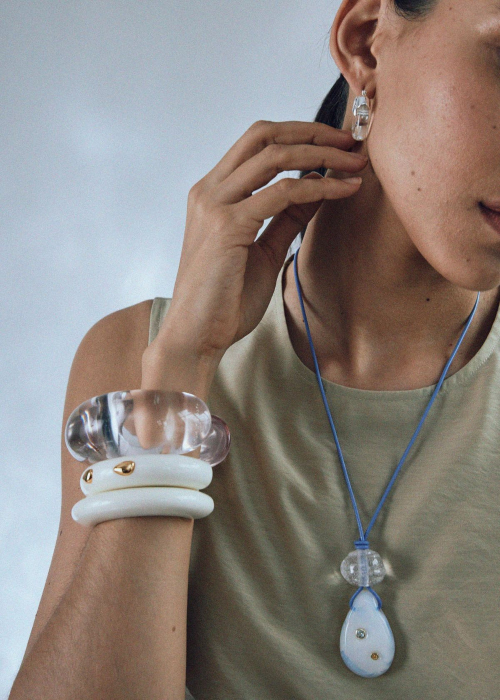 ANNIKA INEZ Open Pod Collar Necklace - Sterling Silver & Angelite