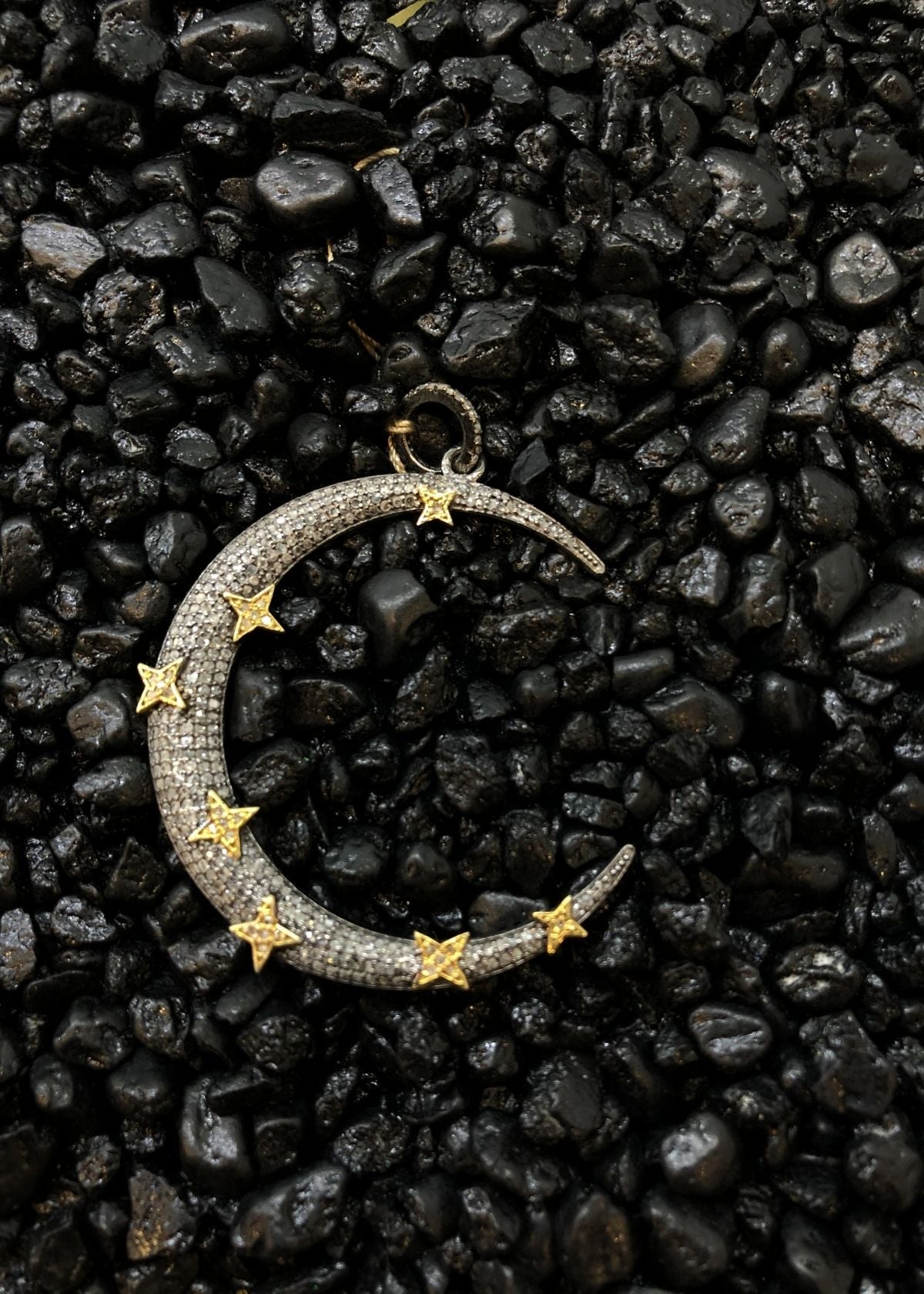 EVERGREEN COLLECTIONS Pavé Crescent Moon with Stars Pendant